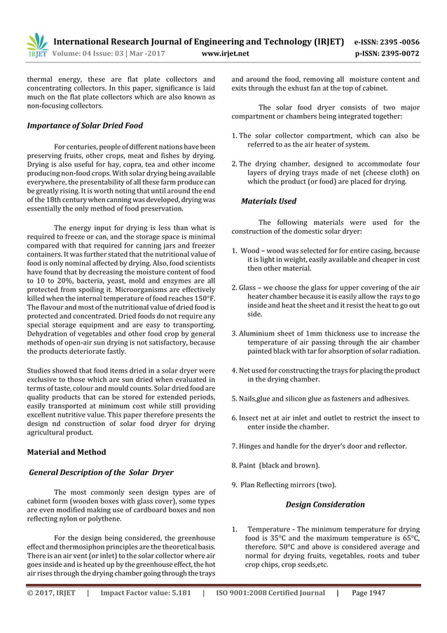 Design and Construction of Solar Dryer for Drying Agricultural Products | PDF | Home Appliances ...