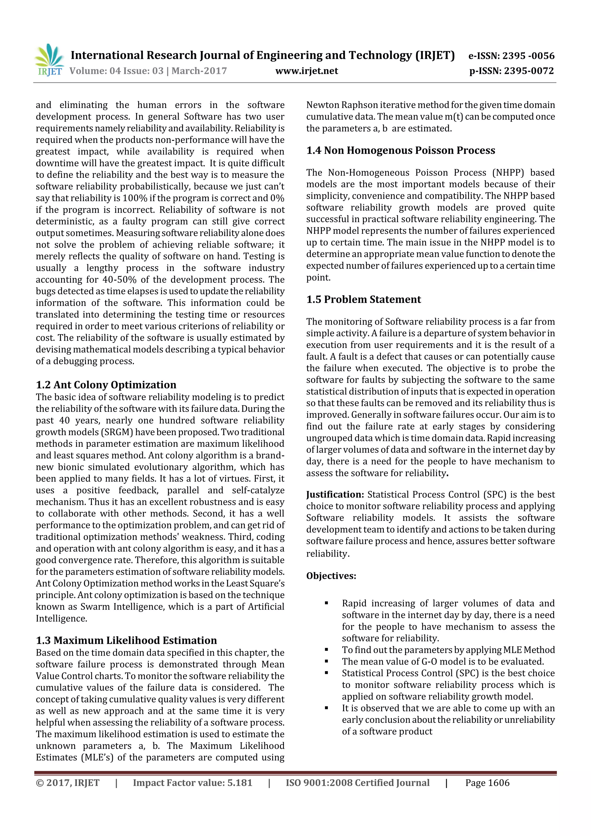 Parameter Estimation of GOEL-OKUMOTO Model by Comparing ACO with MLE Method | PDF