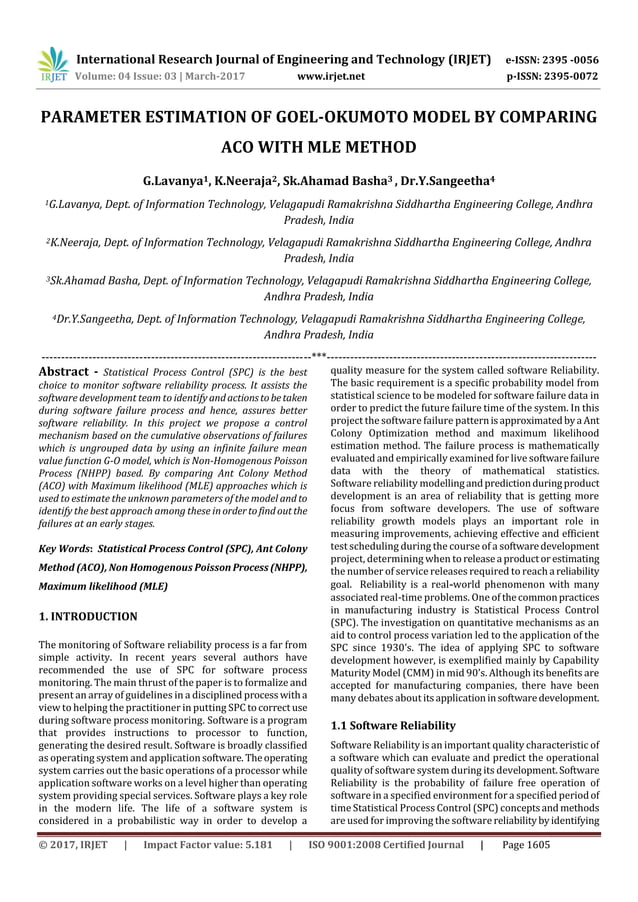 Parameter Estimation of GOEL-OKUMOTO Model by Comparing ACO with MLE Method | PDF | Operating ...