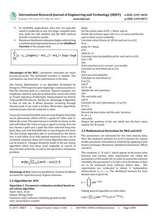 Parameter Estimation of GOEL-OKUMOTO Model by Comparing ACO with MLE ...