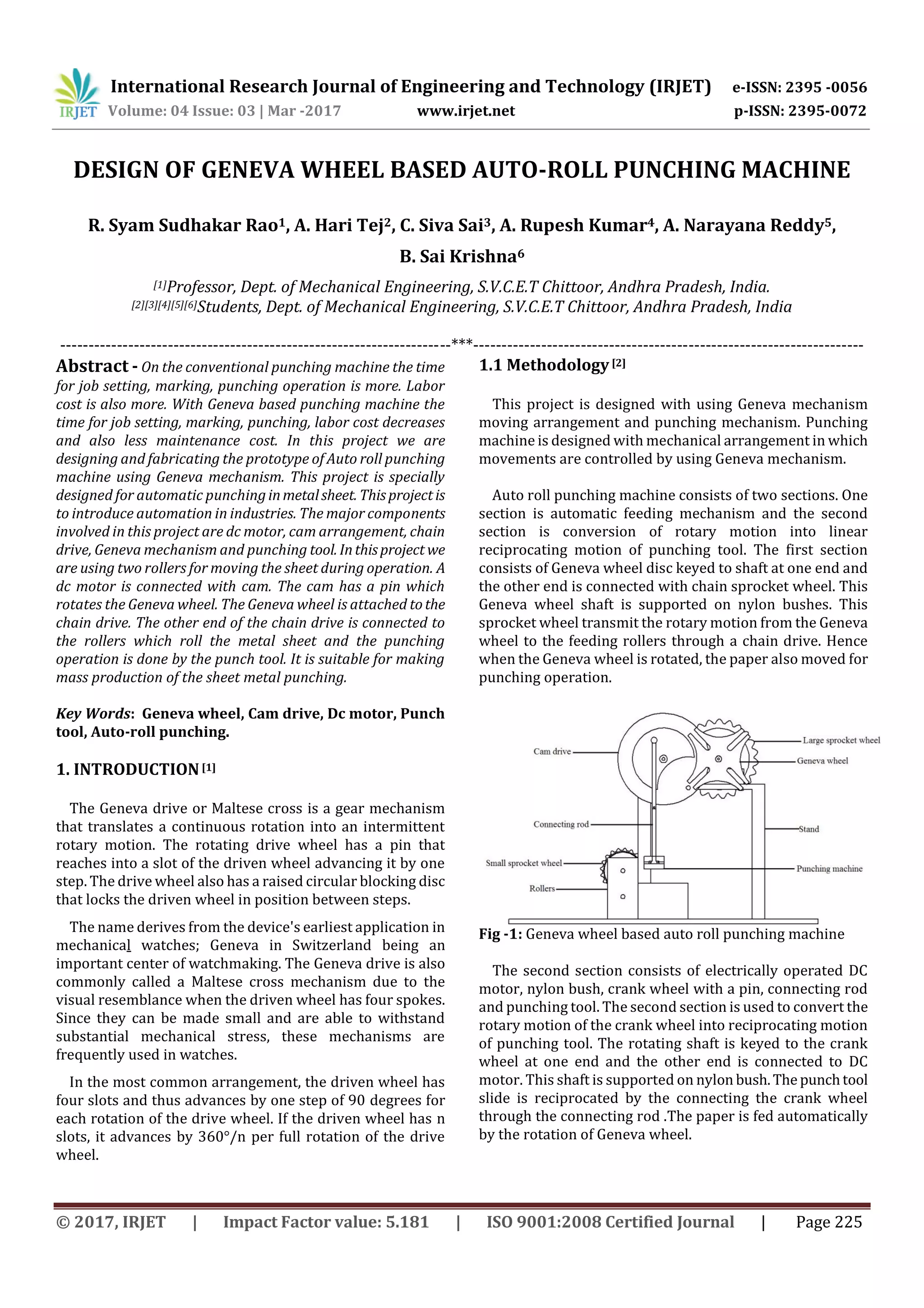 Design of geneva wheel based auto-roll punching machine | PDF
