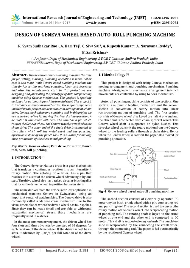 Design of geneva wheel based auto-roll punching machine | PDF
