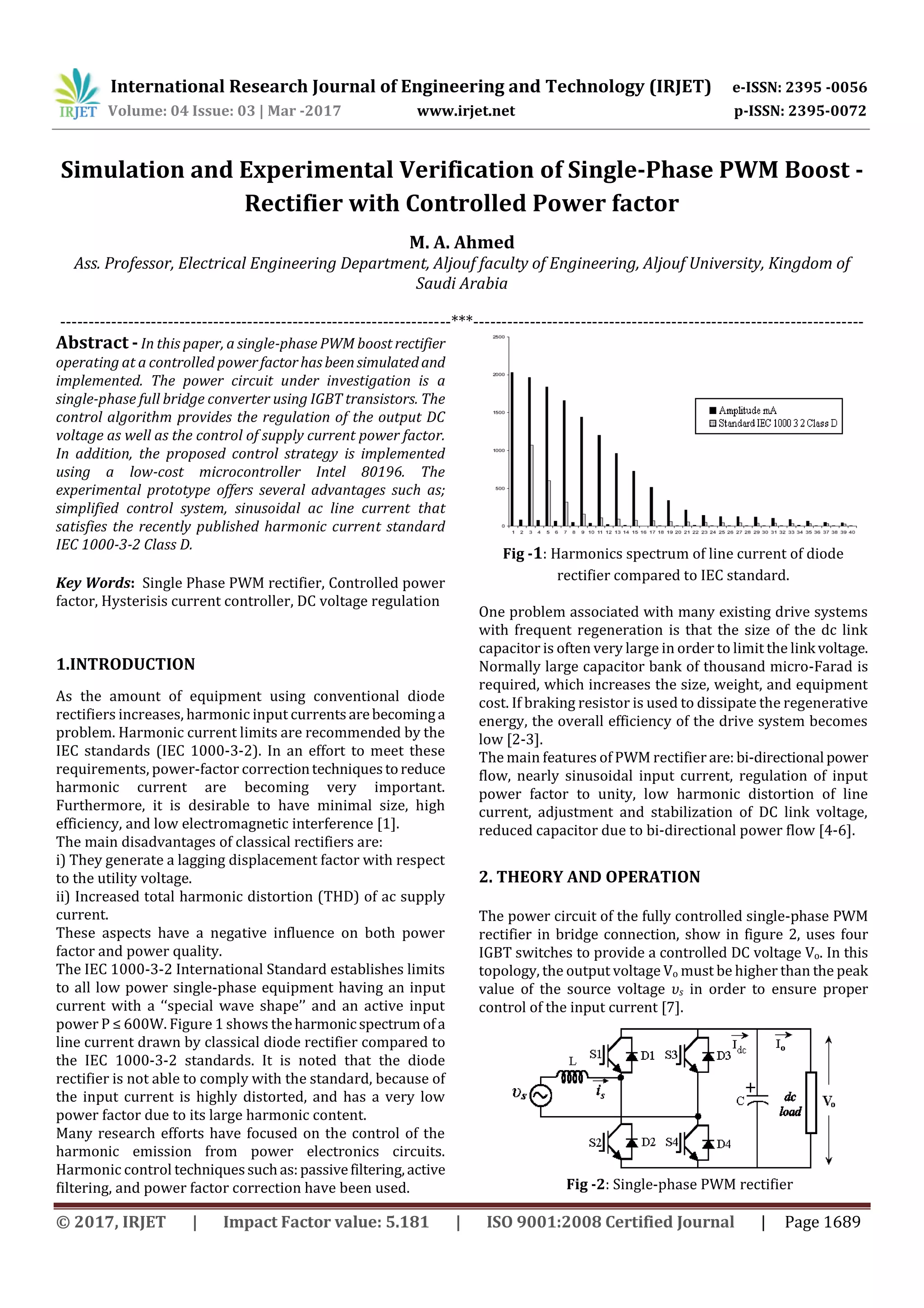 Simulation and Experimental Verification of Single-Phase Pwm Boost -Rectifier with Controlled ...