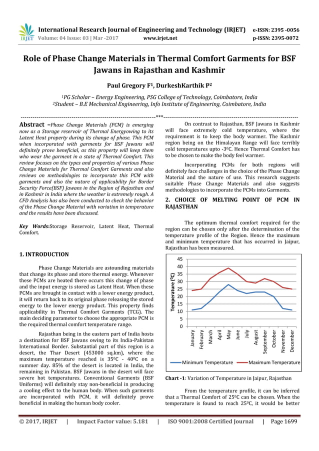 Role of Phase Change Materials in Thermal Comfort Garments For BSF Jawans in Rajasthan and ...