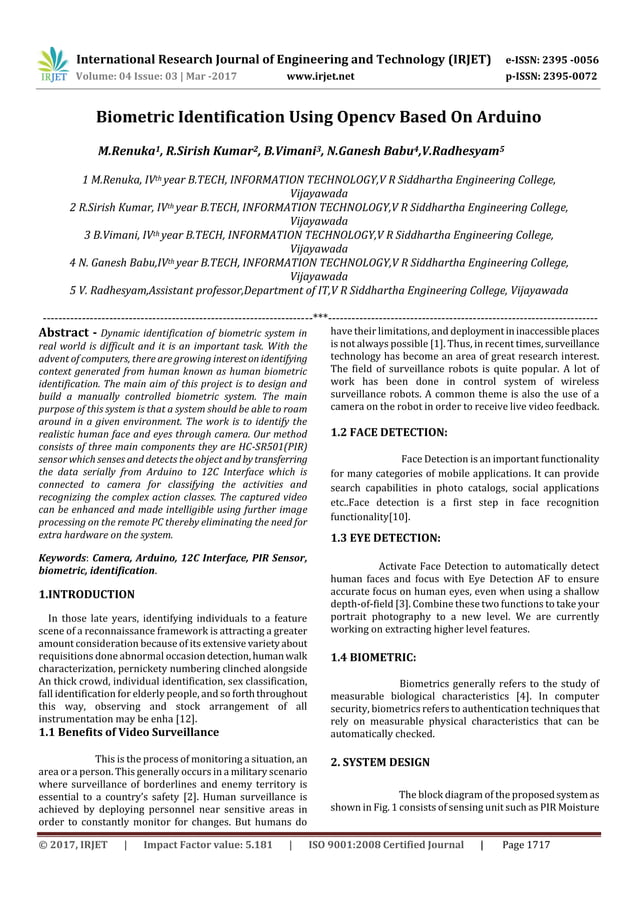 Biometric Identification using Opencv Based on Arduino | PDF