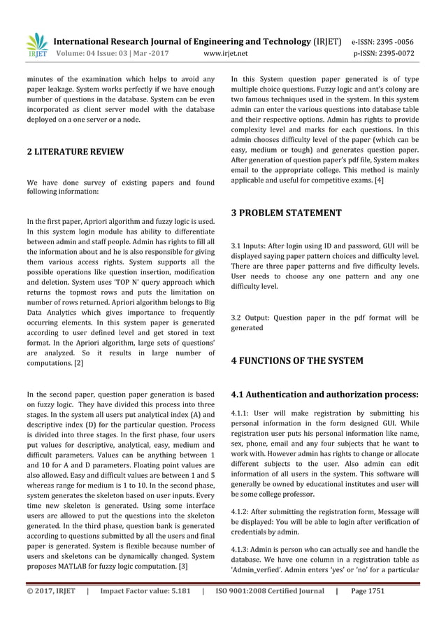 Advanced Question Paper Generator Implemented using Fuzzy Logic | PDF