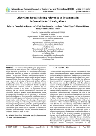 Algorithm for calculating relevance of documents in information retrieval systems | PDF | Search ...