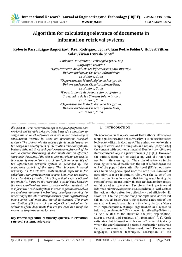 Algorithm for calculating relevance of documents in information ...