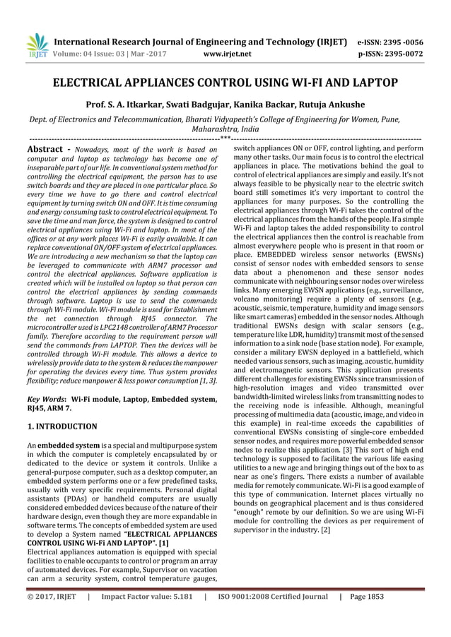 Electrical Appliances Control using Wi-Fi and Laptop | PDF