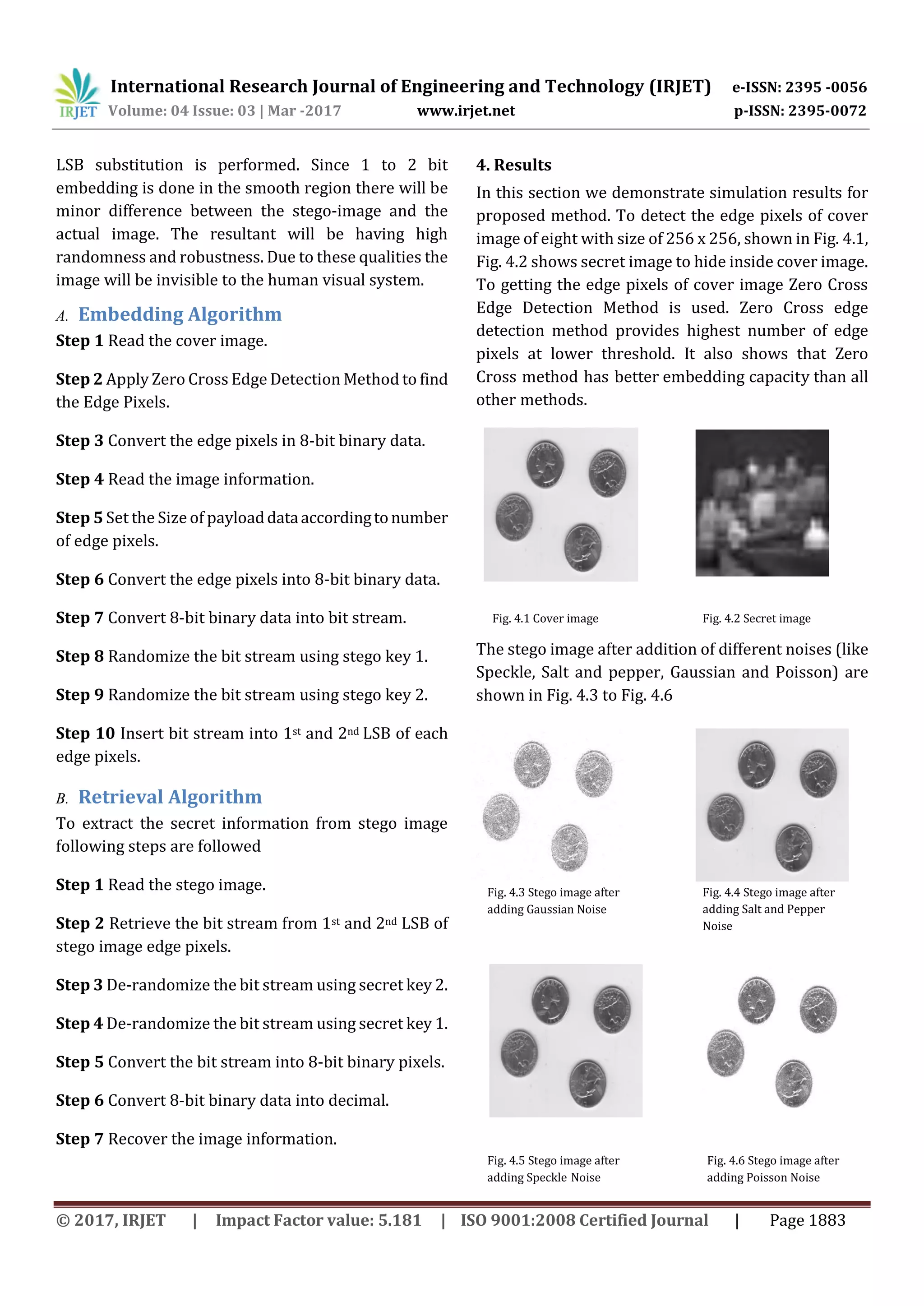 An Improved Noise Resistant Image Steganography Technique Using Zero Cross Edge Detection Method