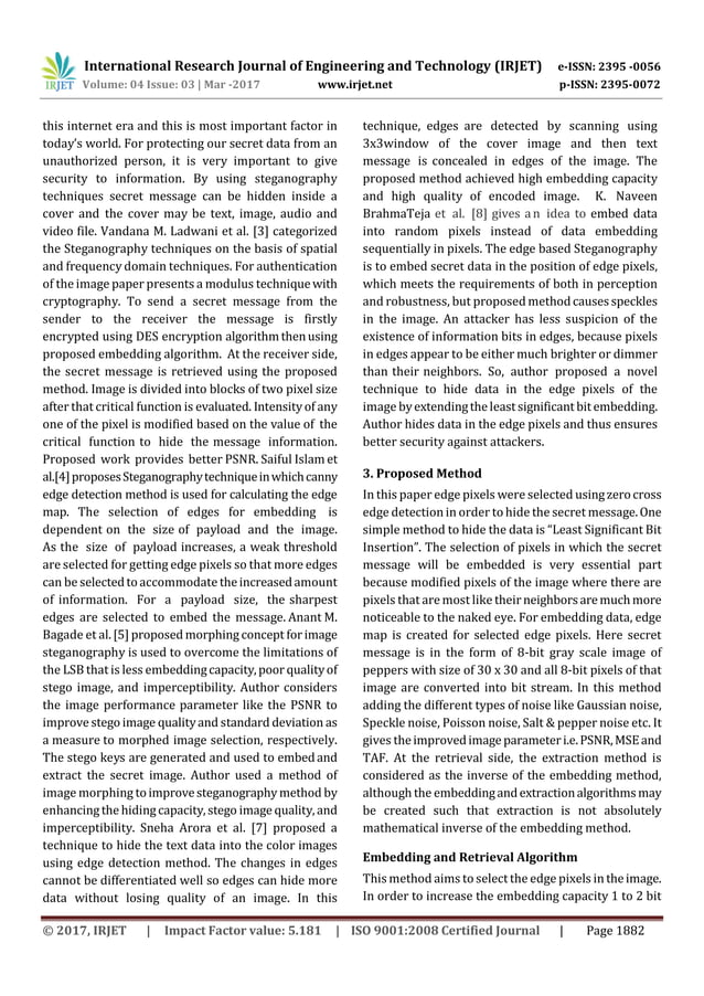 An Improved Noise Resistant Image Steganography Technique Using Zero Cross Edge Detection Method 