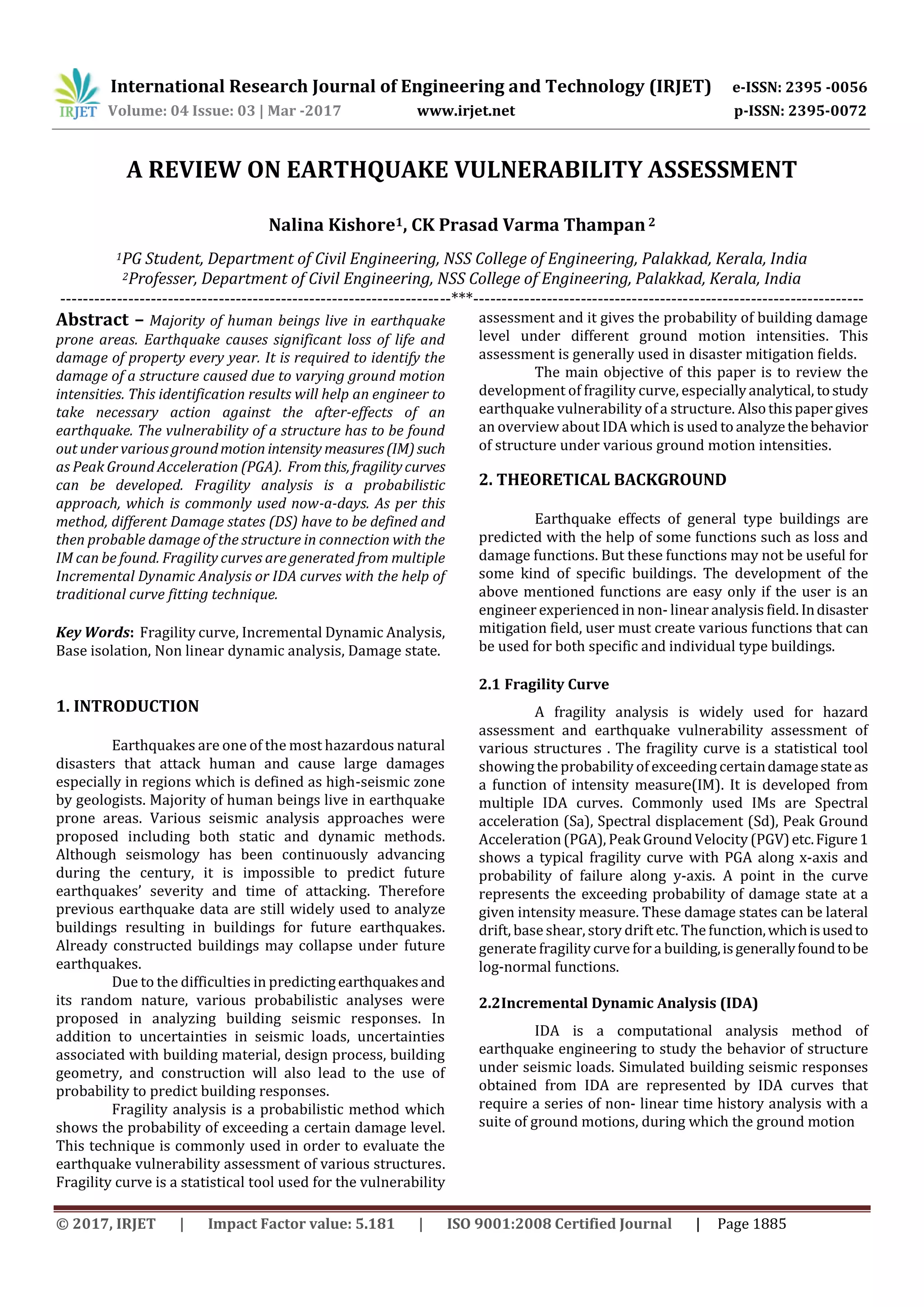 A Review on Earthquake Vulnerability Assessment | PDF