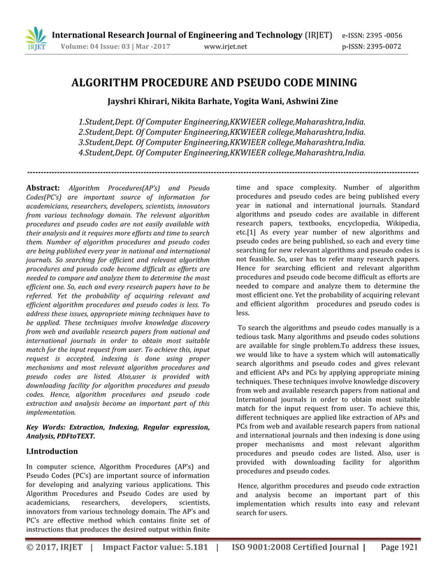 Algorithm Procedure and Pseudo Code Mining | PDF | Search | Internet