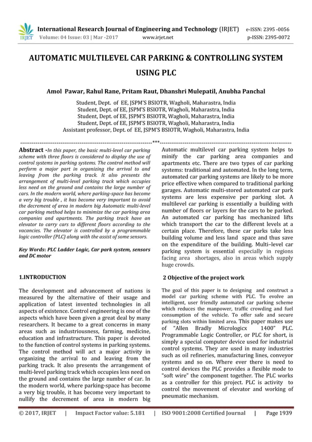 Automatic Multilevel Car Parking & Controlling System using PLC | PDF | Auto Safety Technologies ...