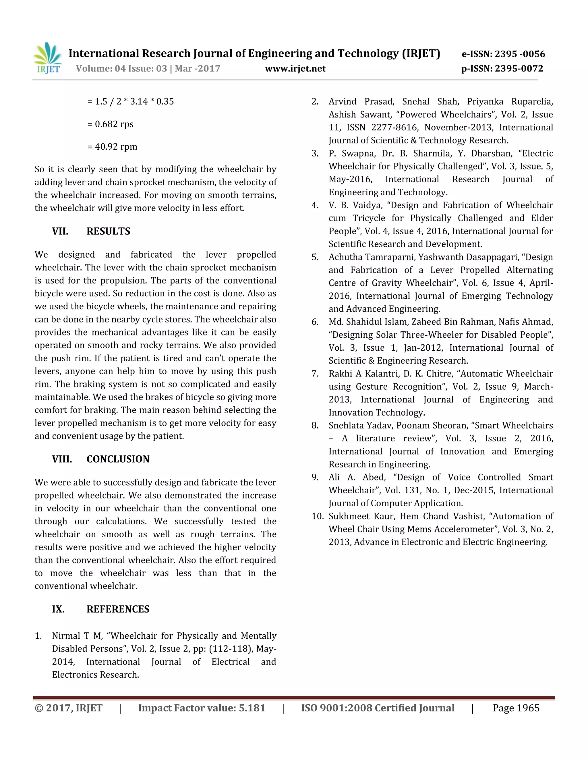 Design and Fabrication of Lever Propelled Wheelchair | PDF