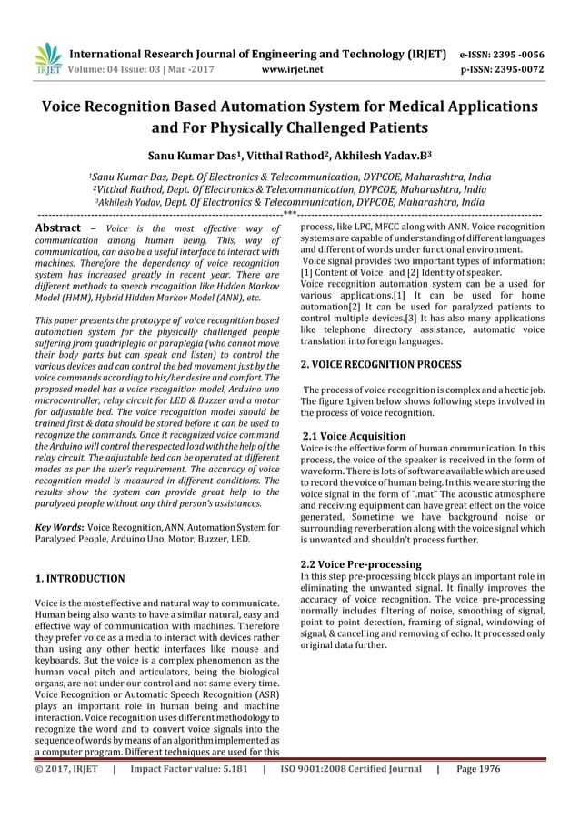 Voice Recognition Based Automation System for Medical Applications and ...