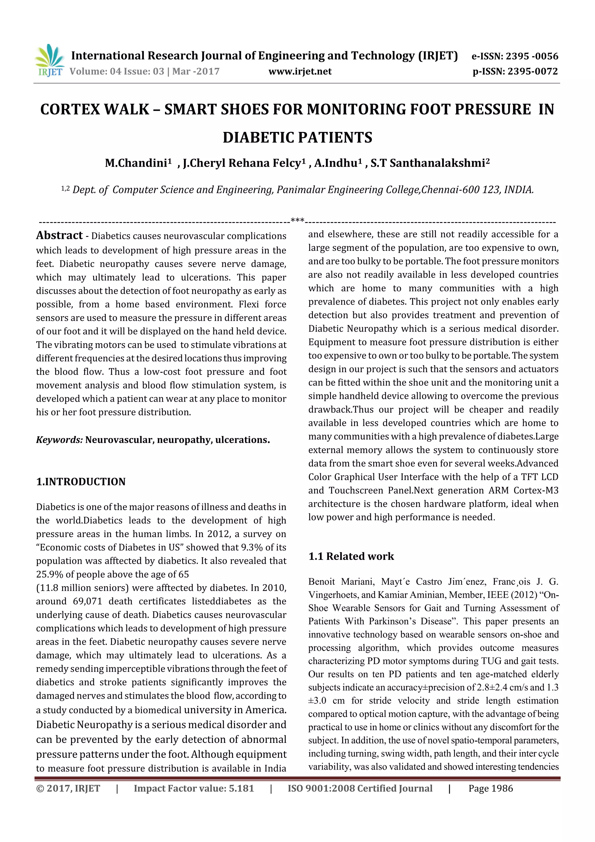 Cortex Walk – Smart Shoes for Monitoring Foot Pressure in Diabetic ...
