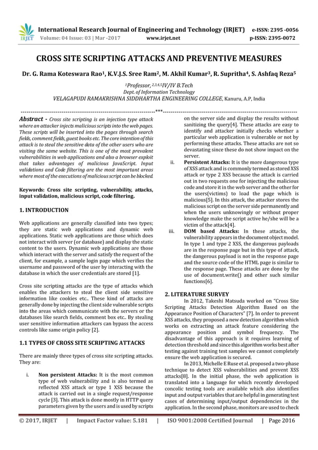 Cross Site Scripting Attacks and Preventive Measures | PDF