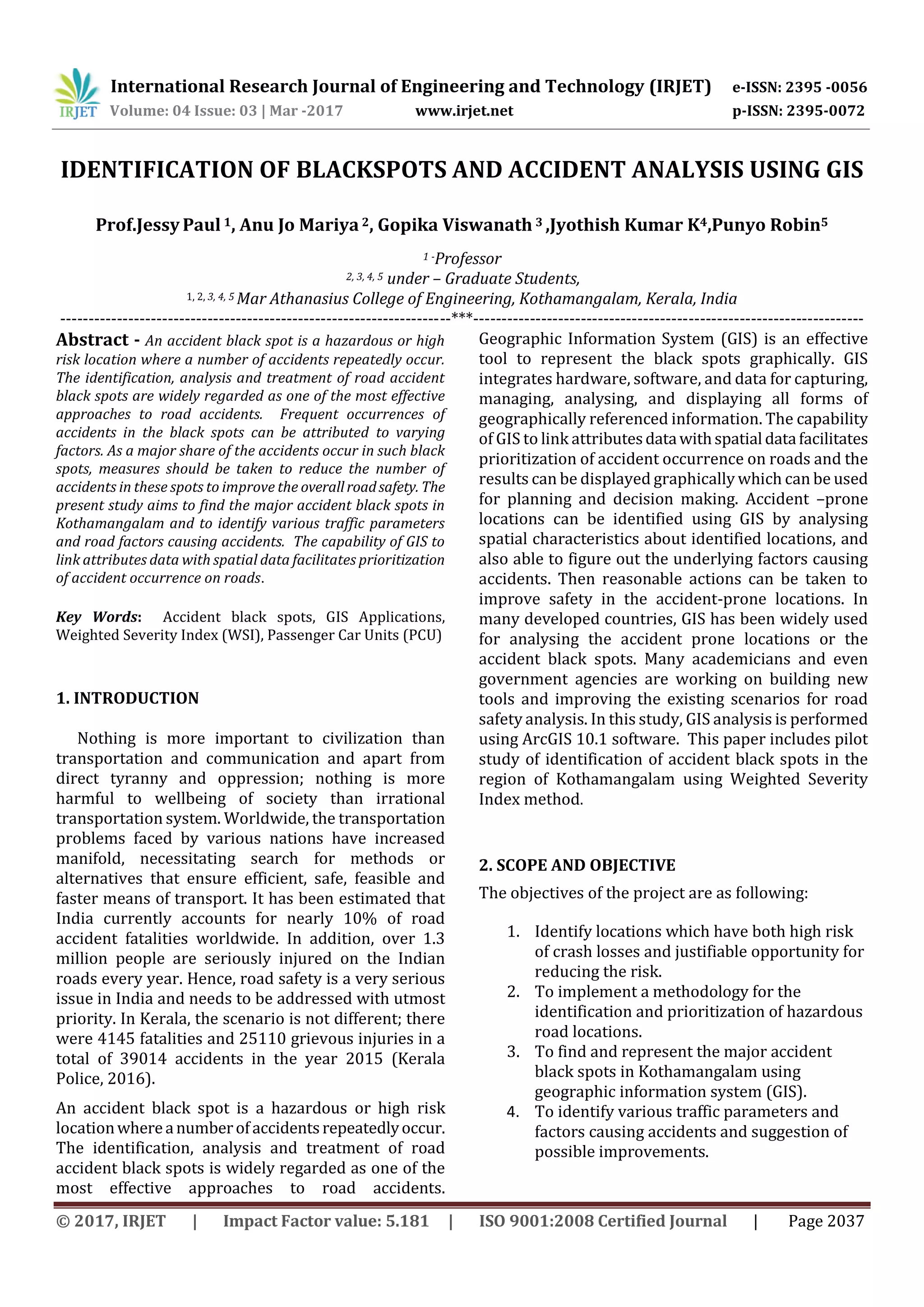 Identification Of Blackspots And Accident Analysis Using Gis Pdf