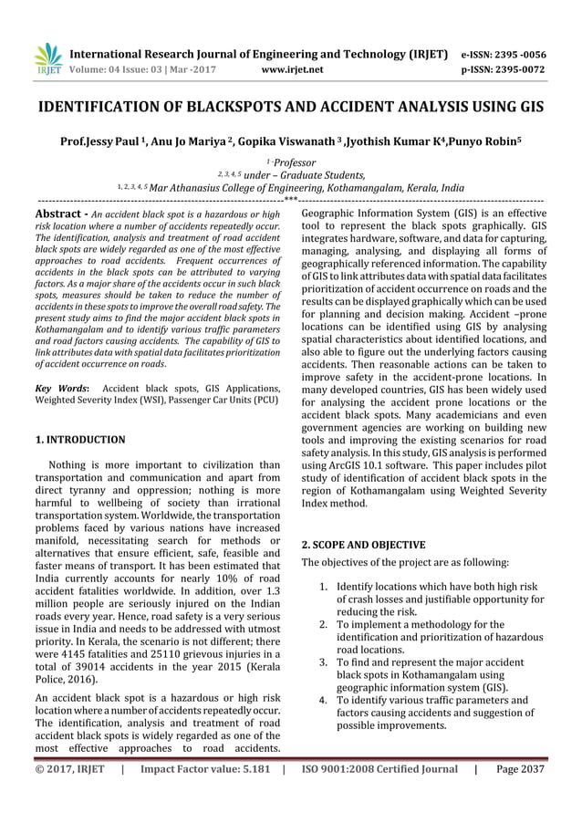 Identification of Blackspots and Accident Analysis using GIS | PDF | Geography | Science