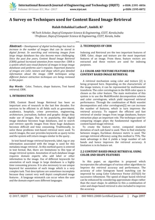 A Survey on Techniques Used for Content Based Image Retrieval | PDF