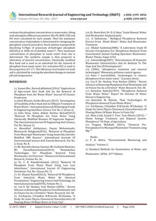 Experimentatal Analysis and Study on Removal of Phosphate from ...