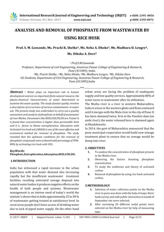 Analysis and Removal of Phosphate from Wastewater by using Rice Husk | PDF