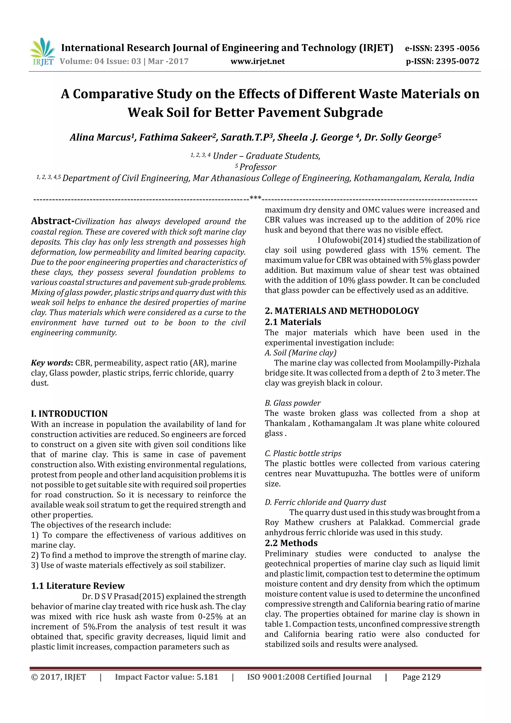 A Comparative Study on the Effects of Different Waste Materials on Weak ...