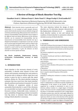 A Review of Design of Shock Absorber Test Rig | PDF