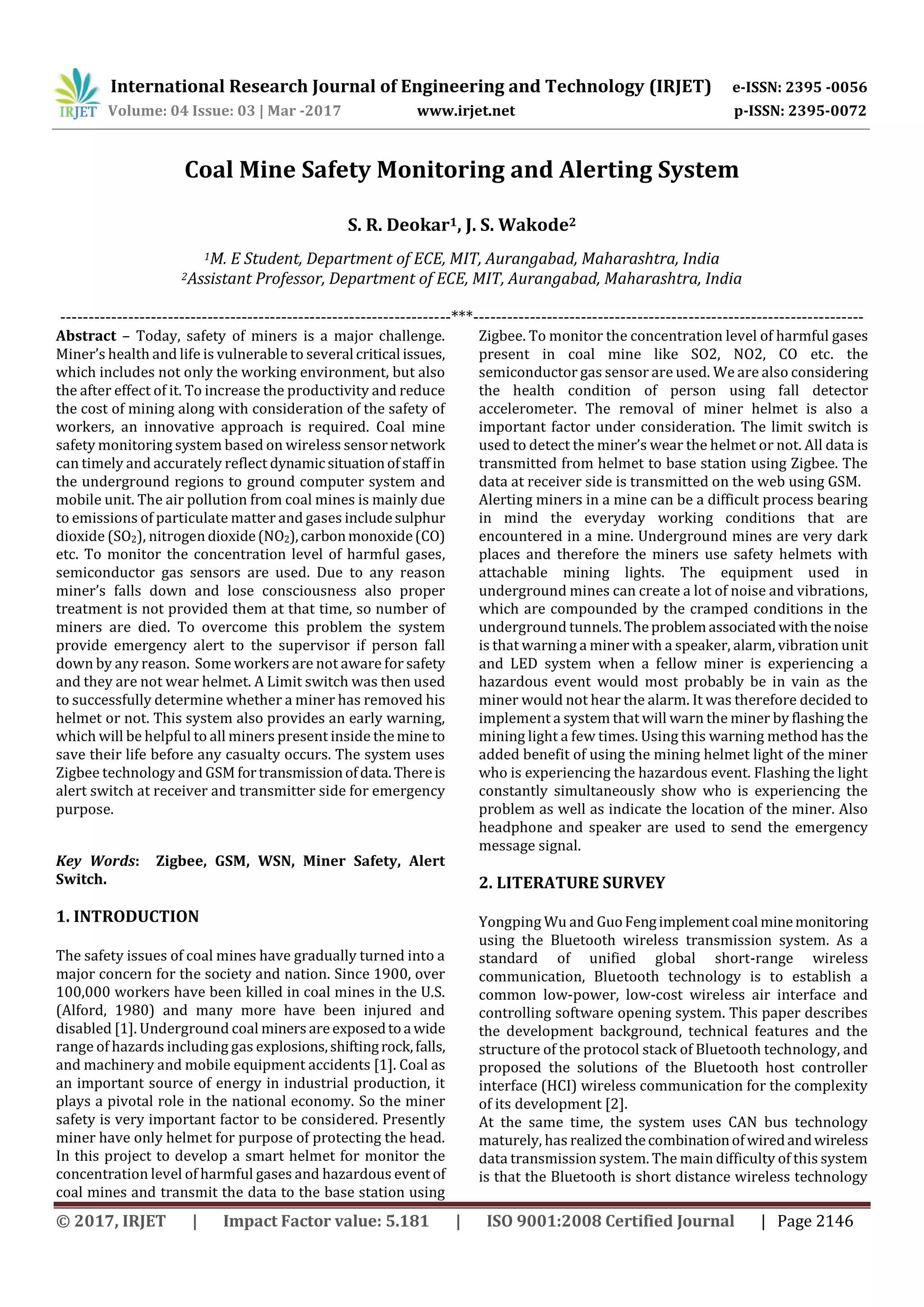 Coal Mine Safety Monitoring and Alerting System | PDF
