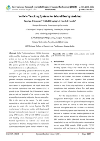 Vehicle Tracking System for School Bus by Arduino | PDF