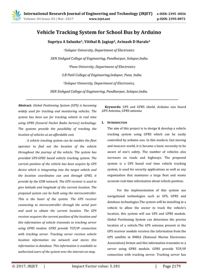 Vehicle Tracking System for School Bus by Arduino | PDF