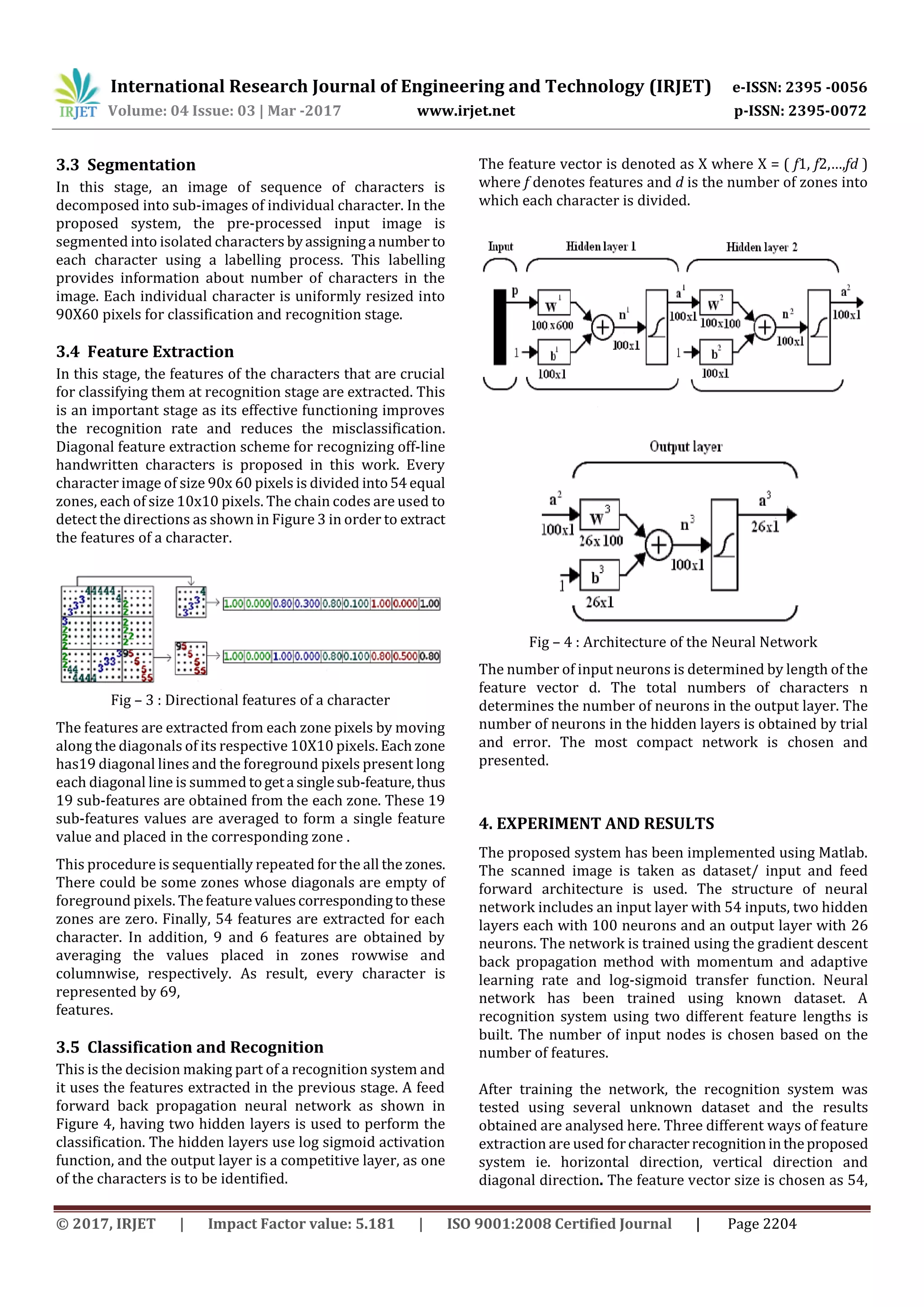 Cursive Handwriting Recognition System Using Feature Extraction And Artificial Neural Network Pdf
