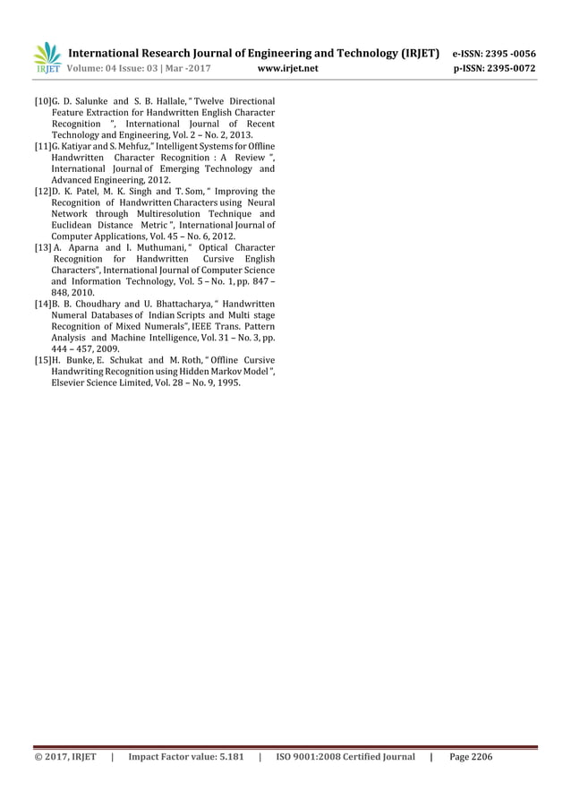 Cursive Handwriting Recognition System Using Feature Extraction And Artificial Neural Network Pdf