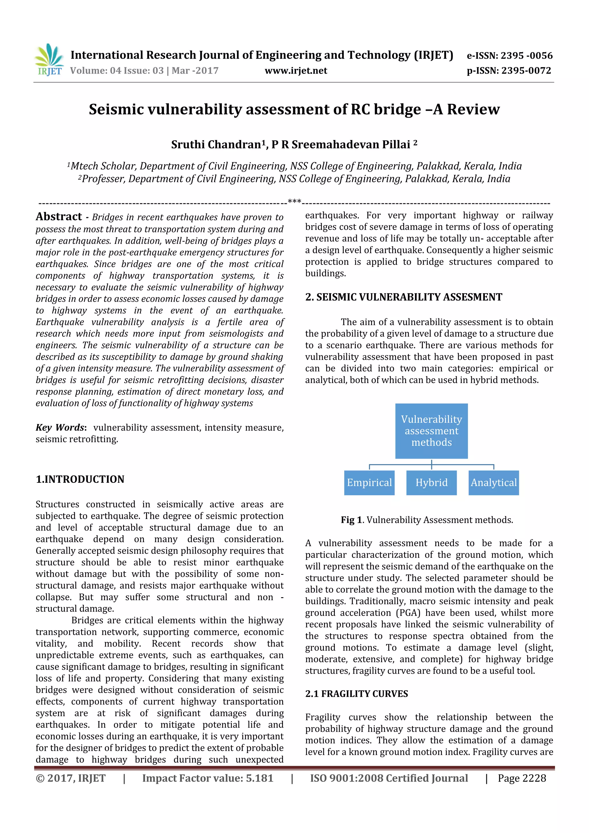 Seismic Vulnerability Assessment of RC Bridge –A Review | PDF