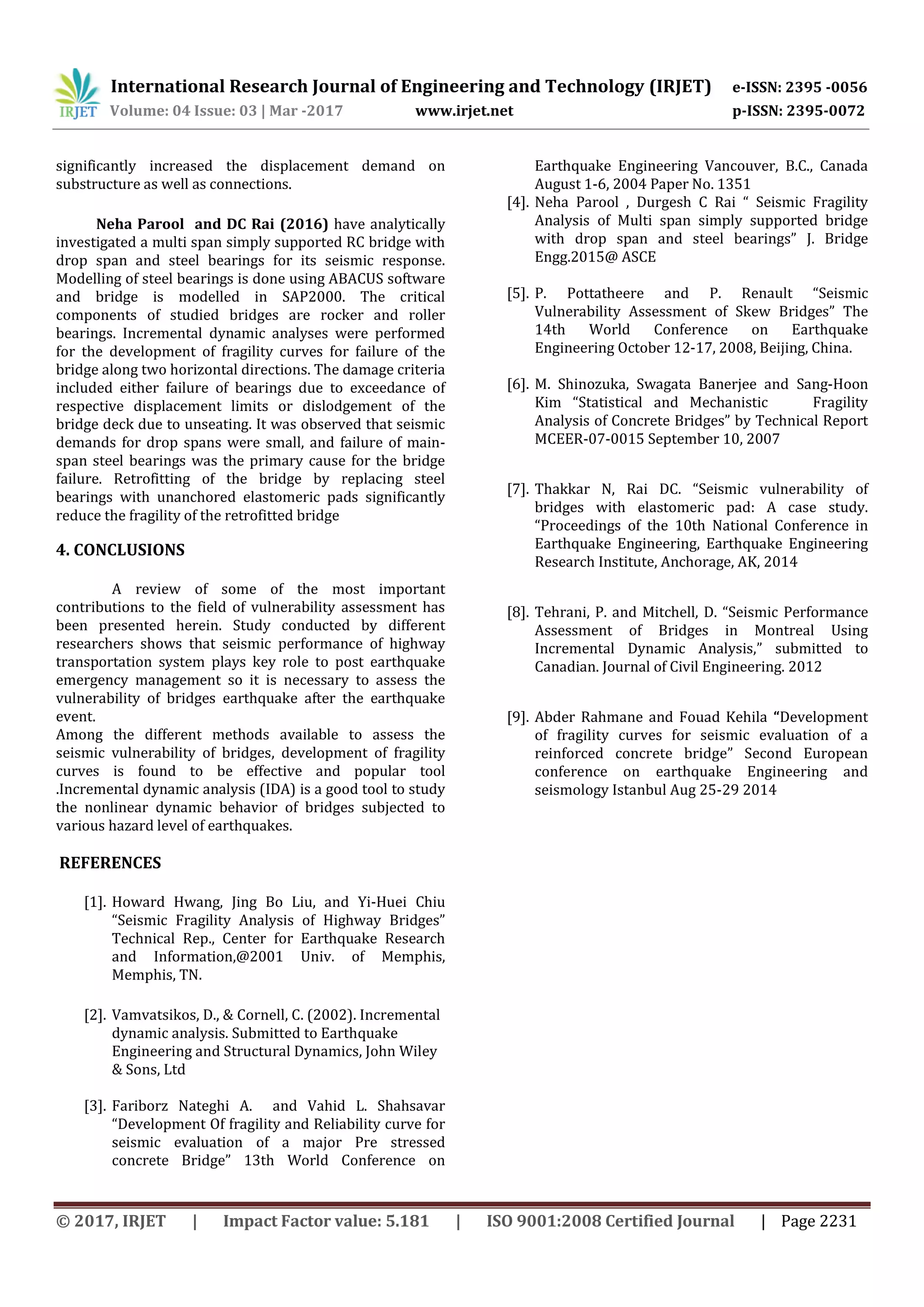Seismic Vulnerability Assessment of RC Bridge –A Review | PDF