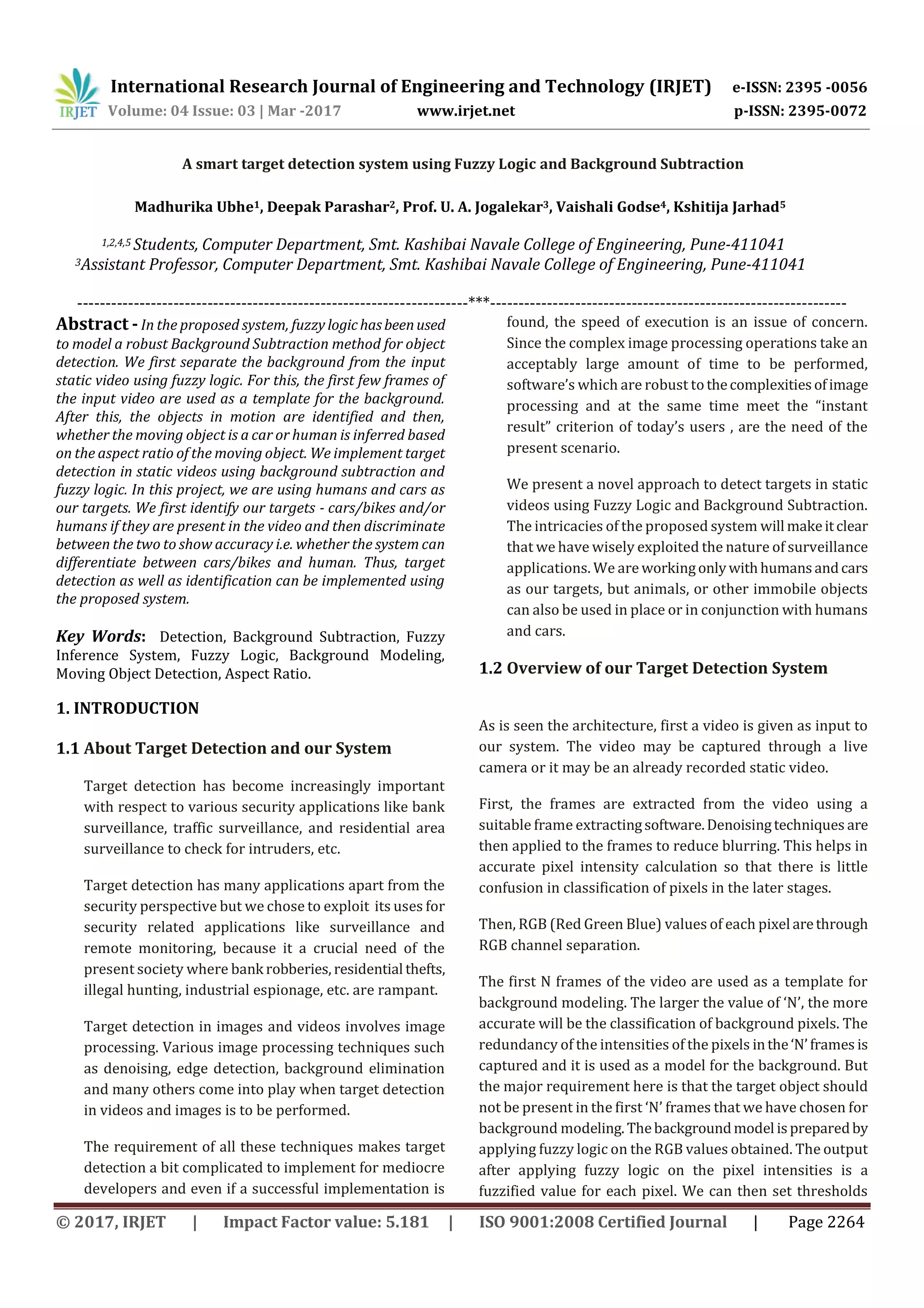 A Smart Target Detection System Using Fuzzy Logic And Background 1706