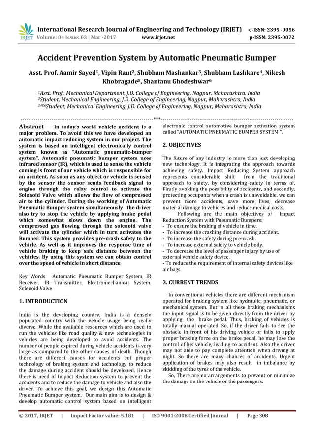 Accident Prevention System by Automatic Pneumatic Bumper | PDF