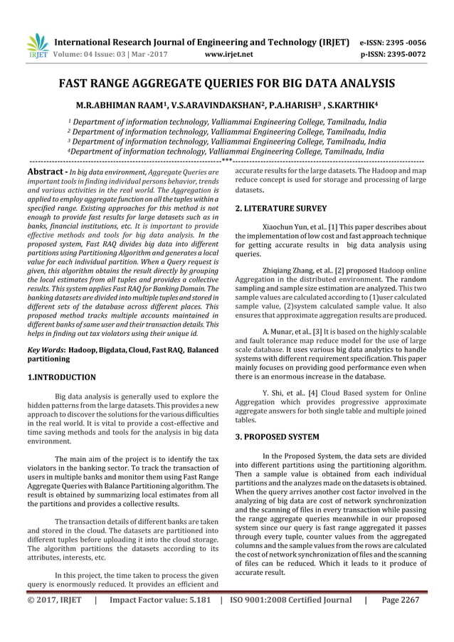 Fast Range Aggregate Queries for Big Data Analysis | PDF