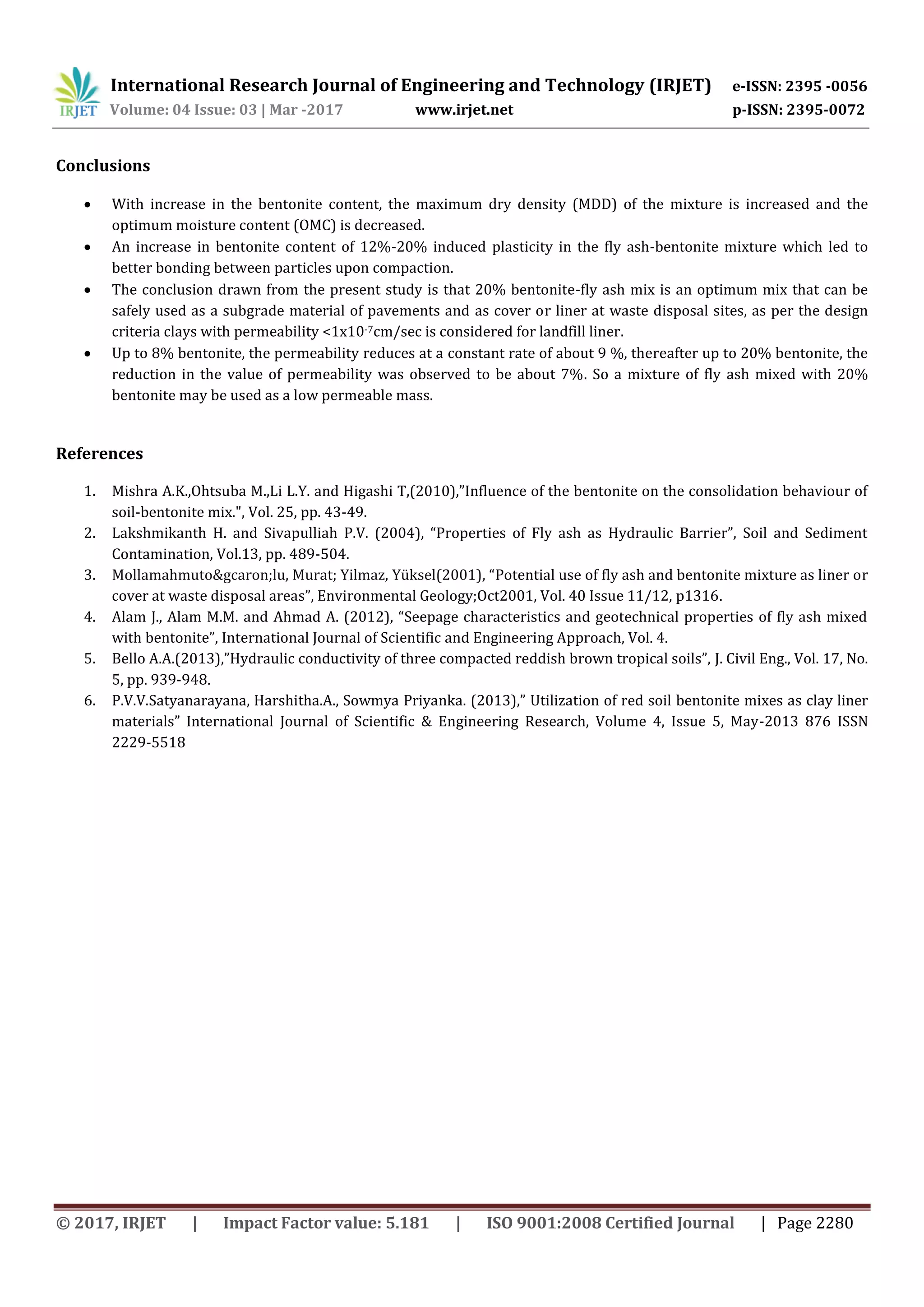 Compaction and Seepage Characteristics of Fly Ash Mixed with Bentonite ...