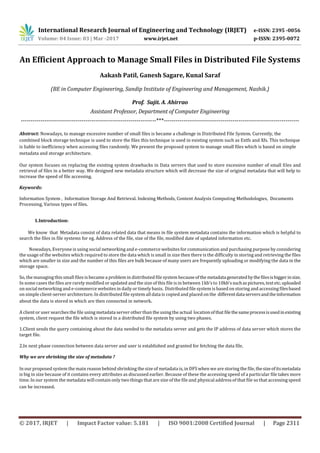 An Efficient Approach to Manage Small Files in Distributed File Systems | PDF | Databases ...