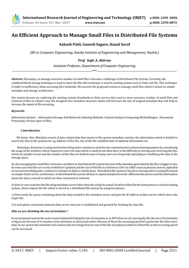 An Efficient Approach to Manage Small Files in Distributed File Systems ...