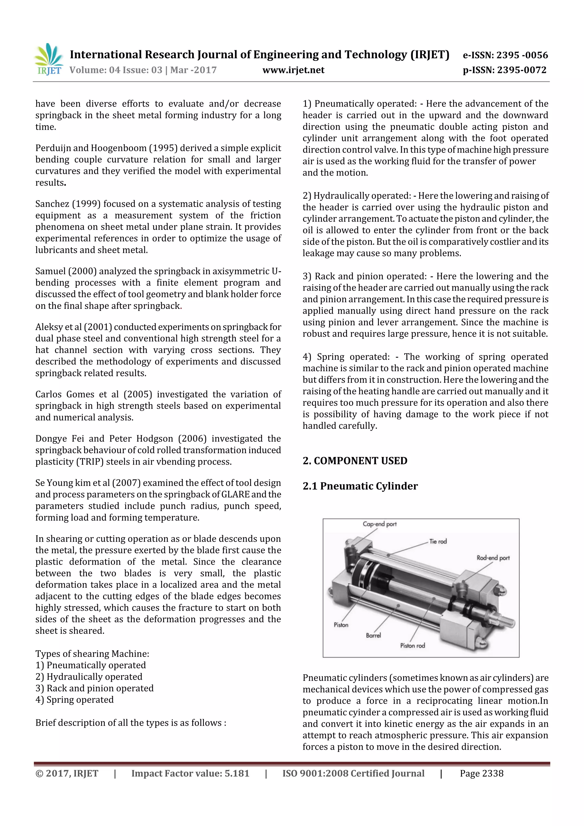 Design and Fabrication of Pneumatic Sheet Metal Cutting and Pneumatic Sheet Metal Bending ...