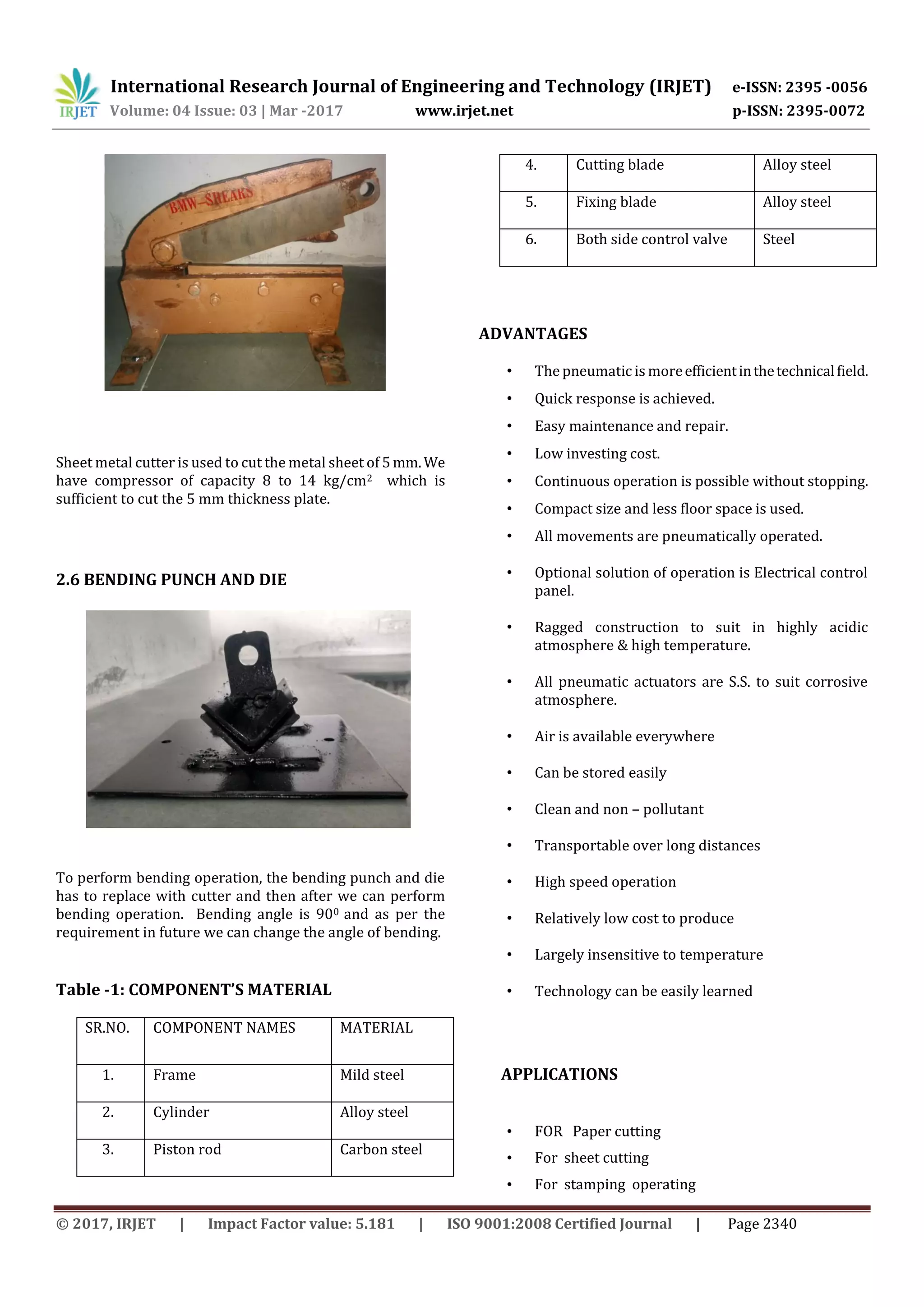 Design and Fabrication of Pneumatic Sheet Metal Cutting and Pneumatic ...