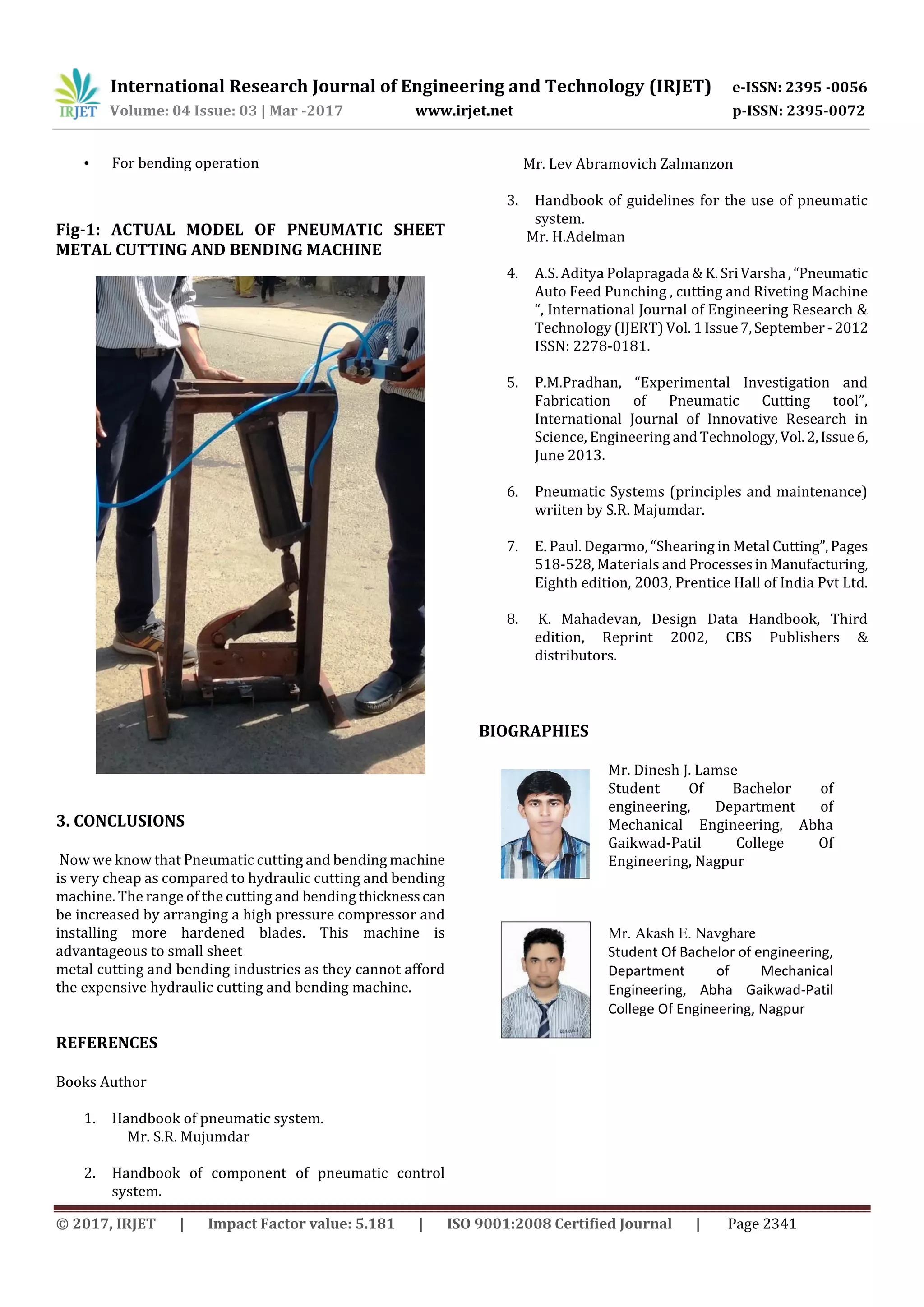 Design and Fabrication of Pneumatic Sheet Metal Cutting and Pneumatic ...