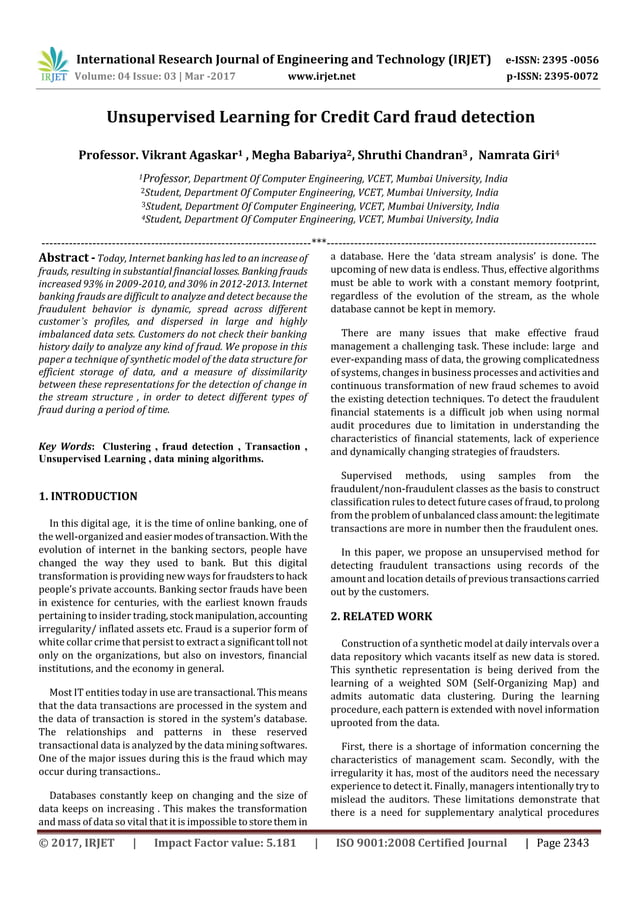 Unsupervised Learning for Credit Card Fraud Detection | PDF