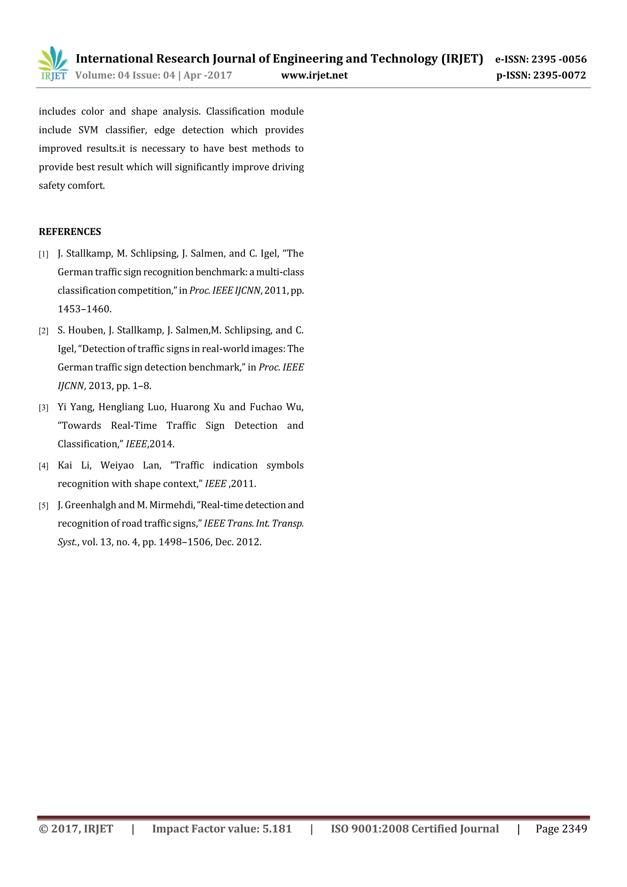 A Survey on Road Sign Detection and Classification | PDF