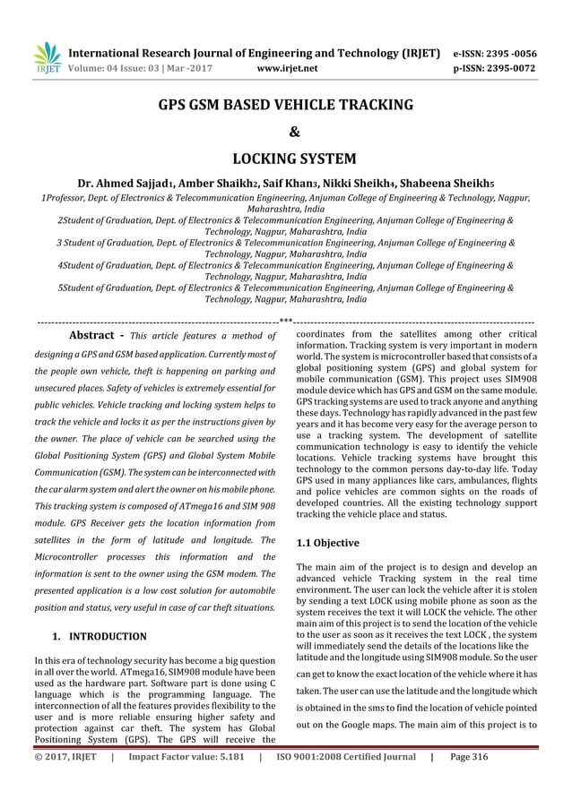 GPS GSM Based Vehicle Tracking & Locking System | PDF