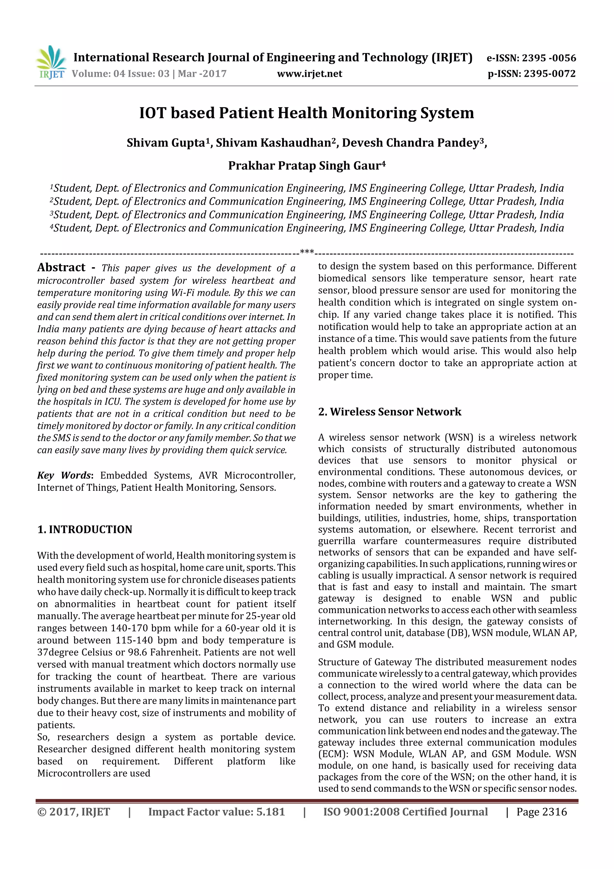 IoT Based Patient Health Monitoring System | PDF