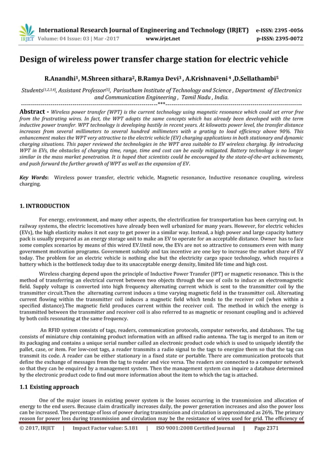 Design of Wireless Power Transfer Charge Station for Electric Vehicle | PDF